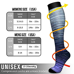 Bluemaple 6 Pack Copper Compression Socks for Women and Men Circulation-Best Support for Medical, Running,Nursing,Athletic