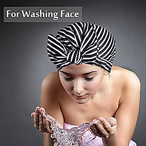 3 Pieces Shower Caps for Women, Waterproof Reusable Shower Hair Caps Elastic Hem Turban Shower Bath Caps for Long, Short and Curly Hair for Women Girls (Stripe, Coconut Palm and Polka Dot Pattern)