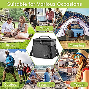 Insulated Lunch Bag Reusable Large Lunch Box for Men/Women, Leakproof Cooler Tote Portable Lunch Bag with Adjustable Shoulder Strap (Dark Grey)