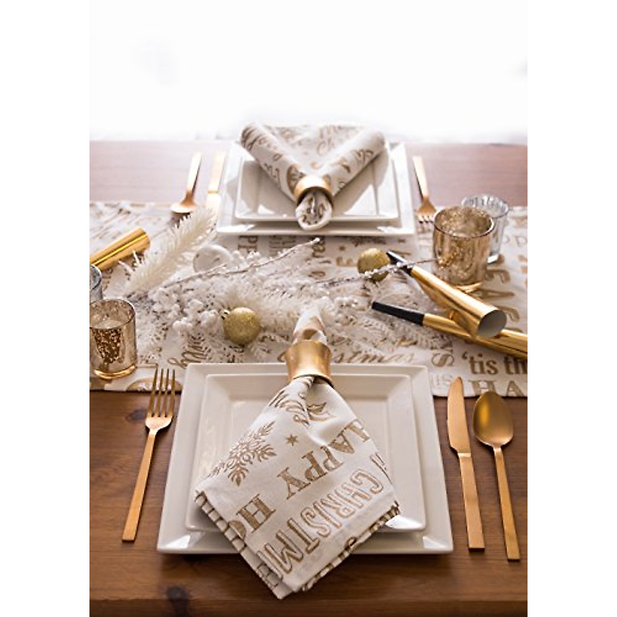DII Holiday Dining Table Linen Metallic Fabric Kitchen Décor, Christmas Table Runner, 14x108, Gold Holiday Collage