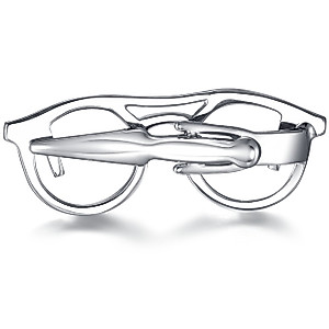 HONEY BEAR Mens Silver Glasses Tie Clip Bar for Normal Size Tie Gift 4.8cm