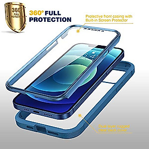 Diaclara Designed for iPhone 12 Mini Case, Full Body Rugged Case with Built-in Touch Sensitive Anti-Scratch Screen Protector, Soft TPU Bumper Case for iPhone 12 Mini 5.4" (Blue and Clear)
