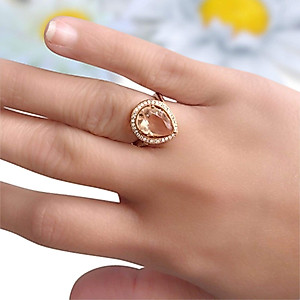 Halo Teardrop Pear Simulated Morganite Bridal Ring Rose Tone Plated 925 Sterling Silver, Size-6