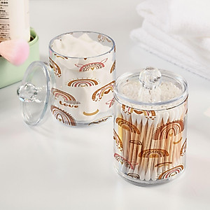 FUGIDOG 4 Pack Qtip Holder Dispenser Boho Rainbow 14 oz Clear Plastic Apothecary Jar with Lids Bathroom Accessories Storage Containers Vanity Organizer for Cotton Swab, Ball, Pads, Floss