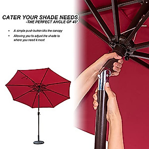 Sundale Outdoor 10FT Patio Umbrella Market Umbrella with Push Button Tilt, Polyester Table Umbrella for Patio, Garden, Deck, Backyard, Pool (Red)