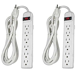 6 Outlet Surge Protector with 6ft Power Cord - White - 2 Pack