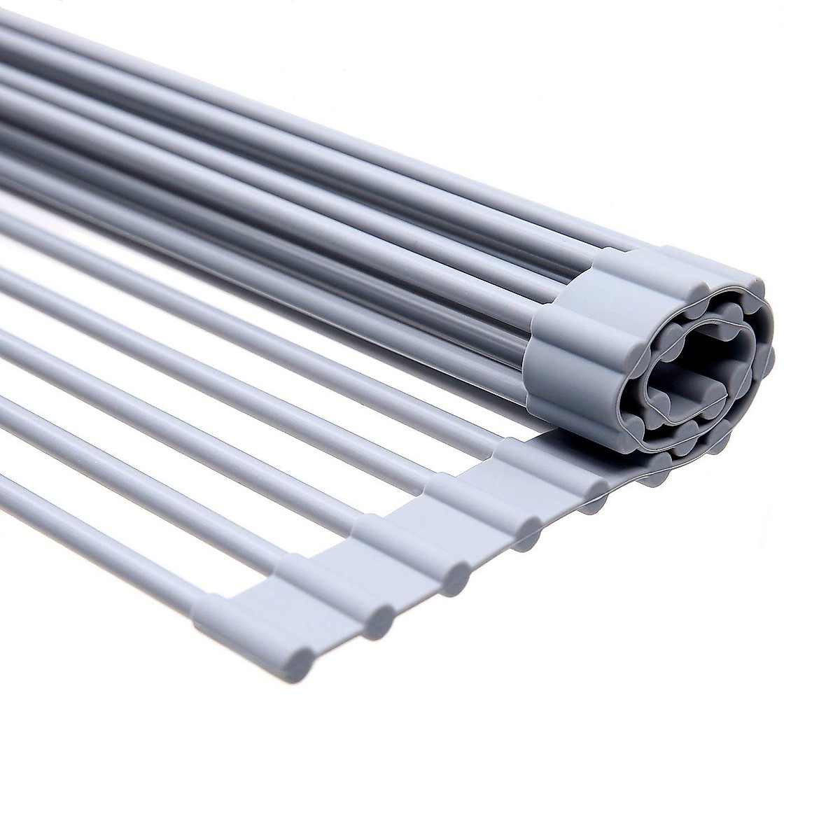 iPEGTOP Roll Up Dish Drying Rack with 304 Stainless Steel Plates Holder Pot Lid Organizer, Over The Sink Kitchen Foldable Multipurpose Dish Drainer Rack for Fruits Vegetable,16.9" x 12.6"