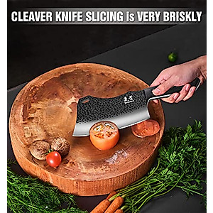 Cleaver Knife, ENOKING Meat Cleaver Hand Forged Serbian Chefs Knife German High Carbon Stainless Steel Butcher Knife for Meat Cutting with Full Tang and Gift Box, Chinese Cleaver for Kitchen & Outdoor