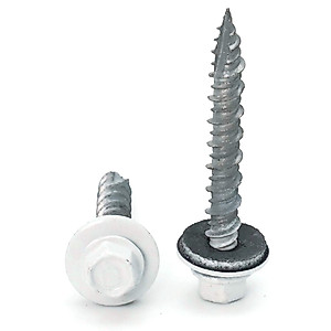 Hex Washer Head Hi-Lo Thread Mechanical Galvanized Roofing Screws White Finish - #10 x 2" Qty 100