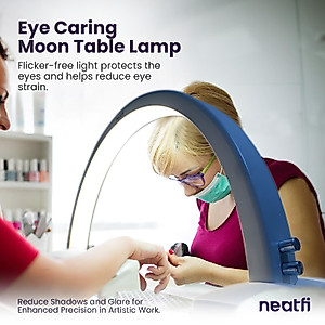 Neatfi Half Moon LED Table Lamp for Estheticians, Nail Tech, and Cosmetician, 1600 Lumens, Dimmable, 3 Light Modes, 40W, 2700K-5600K, Nail Art, Facial, Waxing, Threading, Tattoo (Modern, White)