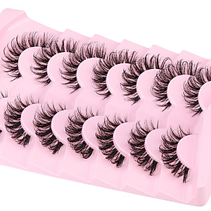 False Lashes Natural Look Fake Eyelashes Wispy Cat Eye Lashes Clear Band False Eyelashes 16MM Faux Mink Lashes Pack 7 Pairs by Ruairie