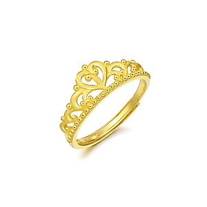 CHOW SANG SANG 999.9 24K Solid Gold Price-by-Weight 2.99g Gold Crown Ring for Women 90227R | Adjustable Size