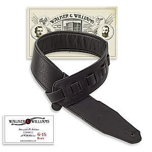 Walker & Williams G-15 Black Leather Natural Texture Guitar Strap with Thick Padding For Acoustic, Electric, And Bass Guitars