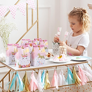 DECORLIFE 24PCS Unicorn Party Favor Bags, Unicorn Goodie Bags for Girls' Birthday Party, Perfect for Girls, Kids, Boys, Stickers Included, 4 Styles