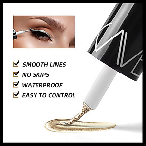 Go Ho Glitter Liquid Eyeliner Colorful Set,5 Colors Metallic Shimmer White Black Silver Gold Diamond Eyeliner,Glitter Eyeliner Sticks,Waterproof Eyeliner,Long Lasting Sparkle Eye Makeup