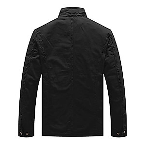 WenVen Men's Washed Cotton Canvas Safari Jacket Spring Military Coat (Black, L)