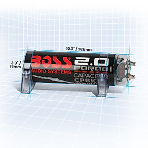 BOSS Audio Systems CPBK2 Car Capacitor - 2 Farad, Energy Storage, Enhance Bass From Stereo, 3 Digit Voltage Display, Charging Status LED