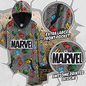 Marvel Hoodies for Boys, Fleece Oversized Blanket Hoodie Avengers Gifts for Boys (Grey Aop)