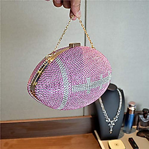 UMREN Women Rugby Shaped Cross Body Purse Rhinestone Ellipse Ball Crystal Evening Bag Clutch Handbag for Wedding Party (One Size, Pink-R)