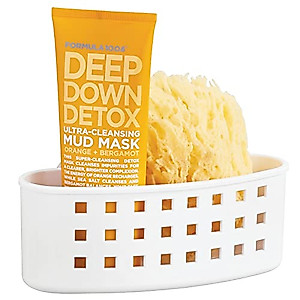 mDesign Plastic Suction Shower Caddy Storage Basket - Soap and Sponge Holder for Bathroom Organization of Body Wash, Loofahs, Razors, Small Shampoo and Conditioner Bottles, Bath Bombs - White