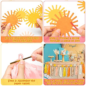 G1ngtar 53 Pcs Boho Sun Garland Tassel Banner Hippie Muted Sun First Trip Around The Sun Party Decoration Supplies Aesthetic Indoor Outdoor Artificial Felt Wall Decor for Birthday Baby Shower Wedding