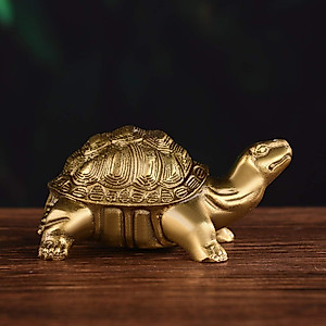 BRABUD Brass Millennium Turtle Statue Gold Desk Home Indoor Outdoor Decorative Collectible Gifts for Elders 4'' BS051