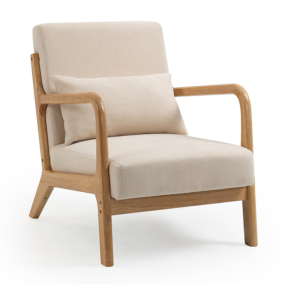 Tiophome Accent Mid-Century Modern Chairs with Pillow Upholstered Lounge Armchair with Solid Wood Frame & Soft Cushion for Living Room, Bedroom, Belcony, Beige