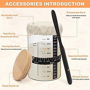 UHAPEER 2 Pack Sourdough Starter Kit, 34Oz Glass Jar Sourdough Starter Jar Kit with Thermometer, Feeding Date Band, Cloth Cover, Spatulas, Measuring Spoon, Reusable Baking Supplies for Beginners