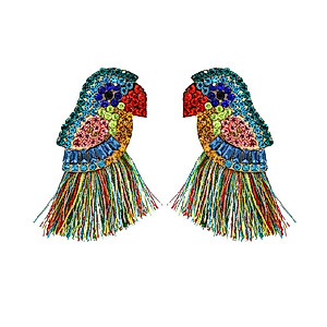 Parrot Earrings for Women, Bird Parrot Tassel Earrings for Womens, Rhinestone Parrot Dangle Earrings Hypoallergenic, Cubic Zirconia Parrot Drop Earrings, Parrot Jewelry -s Funny Earrings