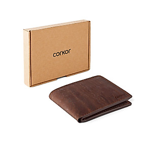 Corkor Slim Bifold Wallet for Men - Cork Wallet - Vegan Leather Cruelty Free Brown