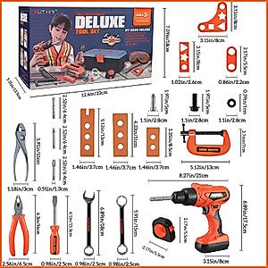 Elitoky Kids Tool Set - 35 PCS Toddler Tool Set with Tool Box & Electronic Toy Drill, Pretend Play Kids Construction Toy, Toddler Boy Toys, Toy Tools for Kids Ages 3,4,5,6,7,8 Years Old
