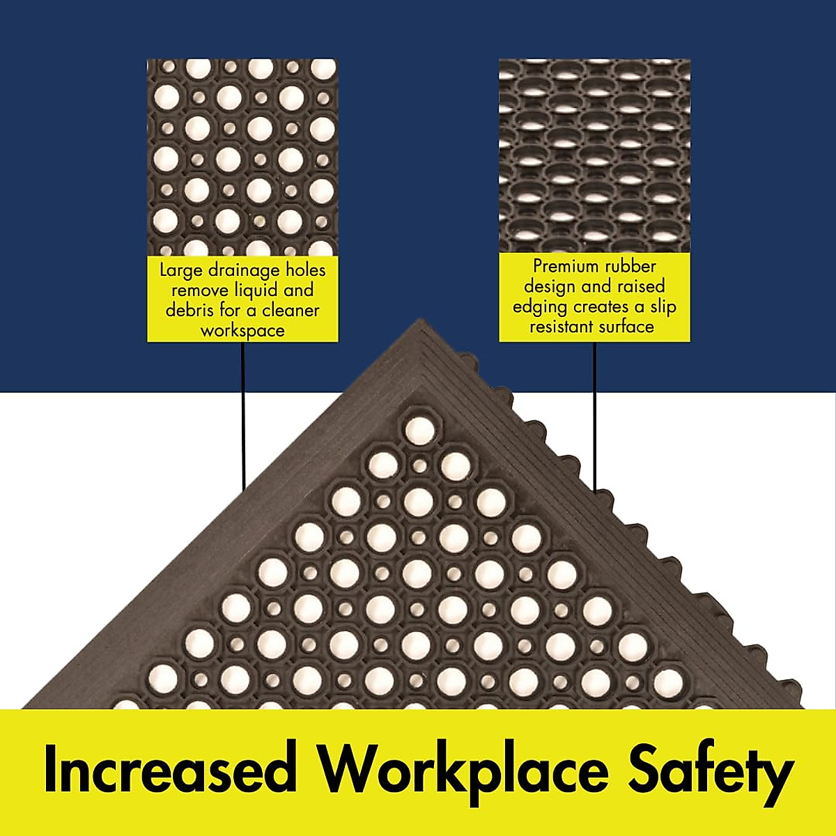 NoTrax Sanitop® 3' x 10' Lightweight Restaurant Rubber Floor Mat with Drainage Holes and Beveled Edges, Anti-Slip Mats, Black, 562S0310BL