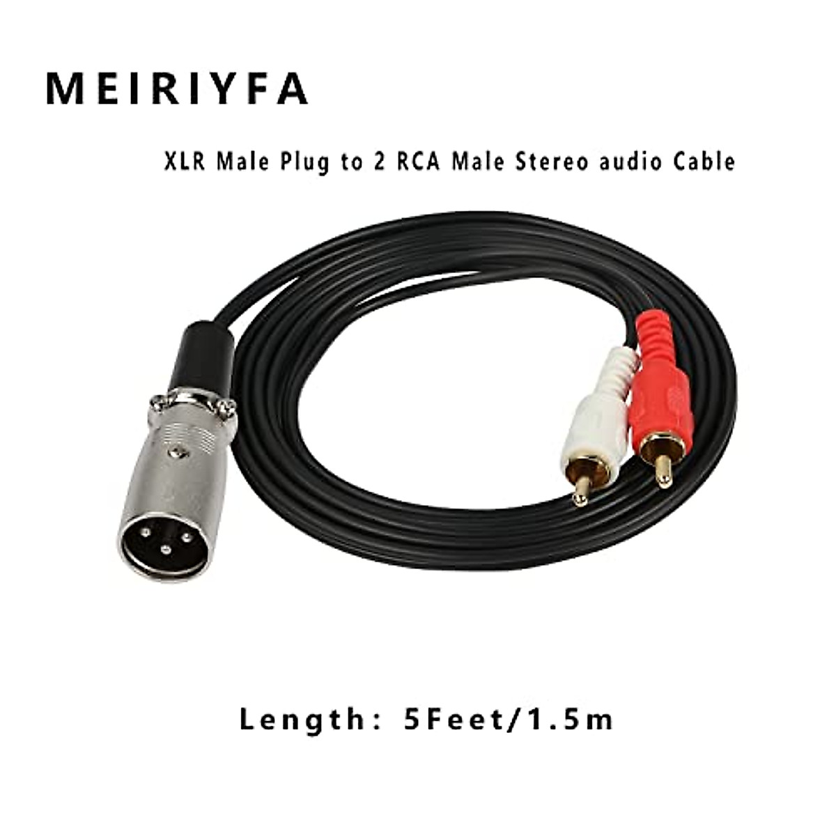 MEIRIYFA XLR Male to 2 Phono RCA Plug Adapter Y Splitter Patch Cable, XLR Male 3 Pin to Dual RCA Male Plug Stereo Audio Cable Connector(1.5M) (XLR Male to 2RCA)