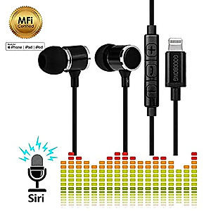 GOODBONG Bass Stereo Sound Wired Lightning Headphones Compatible with iPhone15 14 13 12 /iPad/iPod,MFi Certified Earbuds in-Ear Earphones with Microphone and Volume Control(Black)