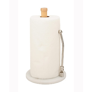 Marble and Wood Paper Towel Holder with Stainless Steel Arm