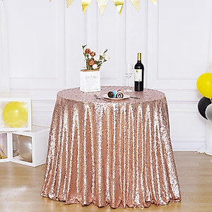 Poise3EHome 50 Inch Round Rose Gold Sequin Tablecloth for Party Cake Dessert Table Exhibition Events