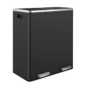 finetones Dual Step Trash Can, 16 Gallon (30L) Stainless Steel Garbage Can with 2 Soft-Close Lid and 2 Removable Inner Wastebasket, Bin Body with Handle for Kitchen, Home Office, Black…