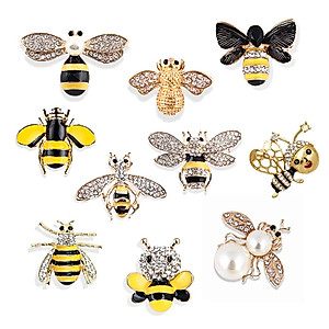Set of 10 Fashion Enamel Crystal Rhinestones Bee Themed Brooch Pin Jewelry Lapel Pins for Clothes Collar Dress Scarf Bag Decoration