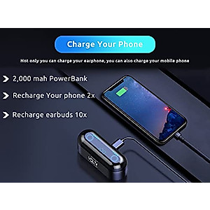 VOLT PLUS TECH Wireless V5.0 Bluetooth Earbuds for iPhone 14/14Pro/Max/13/13Pro/Max/12/12 Pro/Max, with LED Display,Mic, 8D Bass, F9 TWS IPX7 Waterproof with 2000mAh PowerBank Charging case