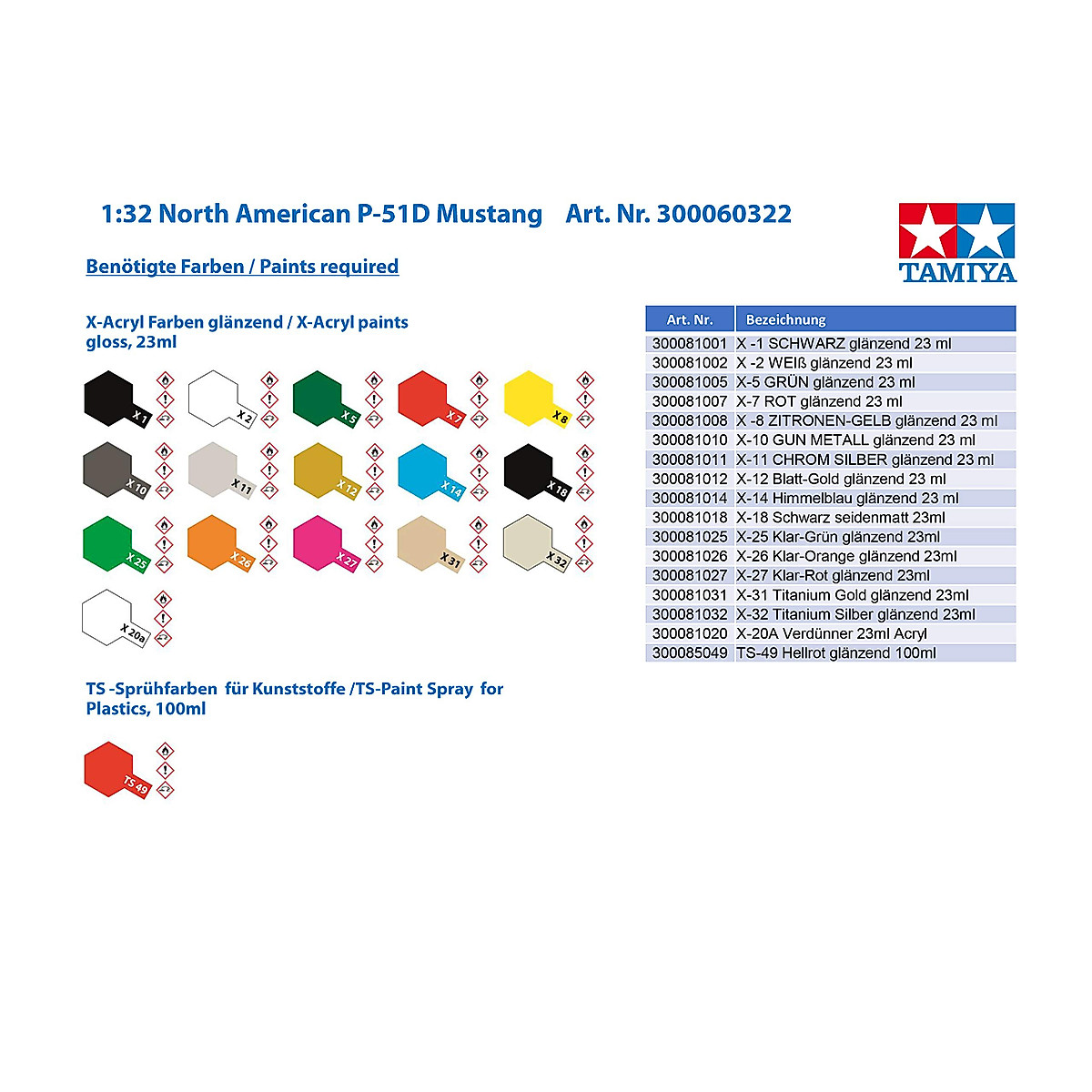 TAMIYA P-51D Mustang Hobby Model Kit (TM60322)