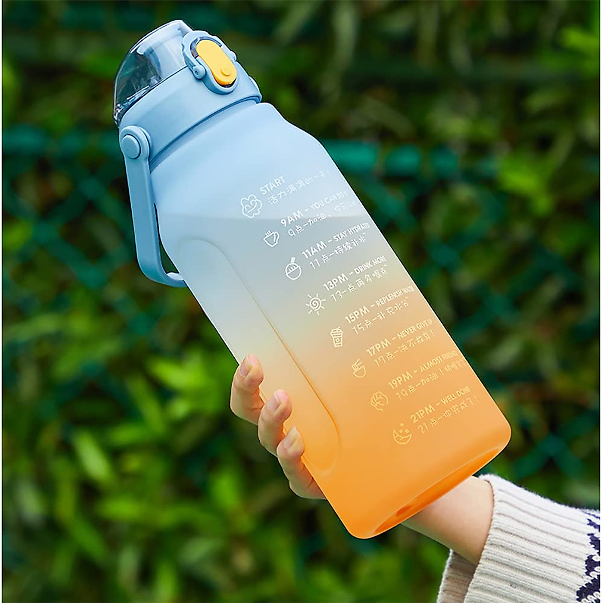 Water Bottles with Motivational Time Marker & Straw, 64oz Leakproof Water Jug Drink Bottles Gradient Color Water Containers Travel Sports Water Bottle for Gym Office and School