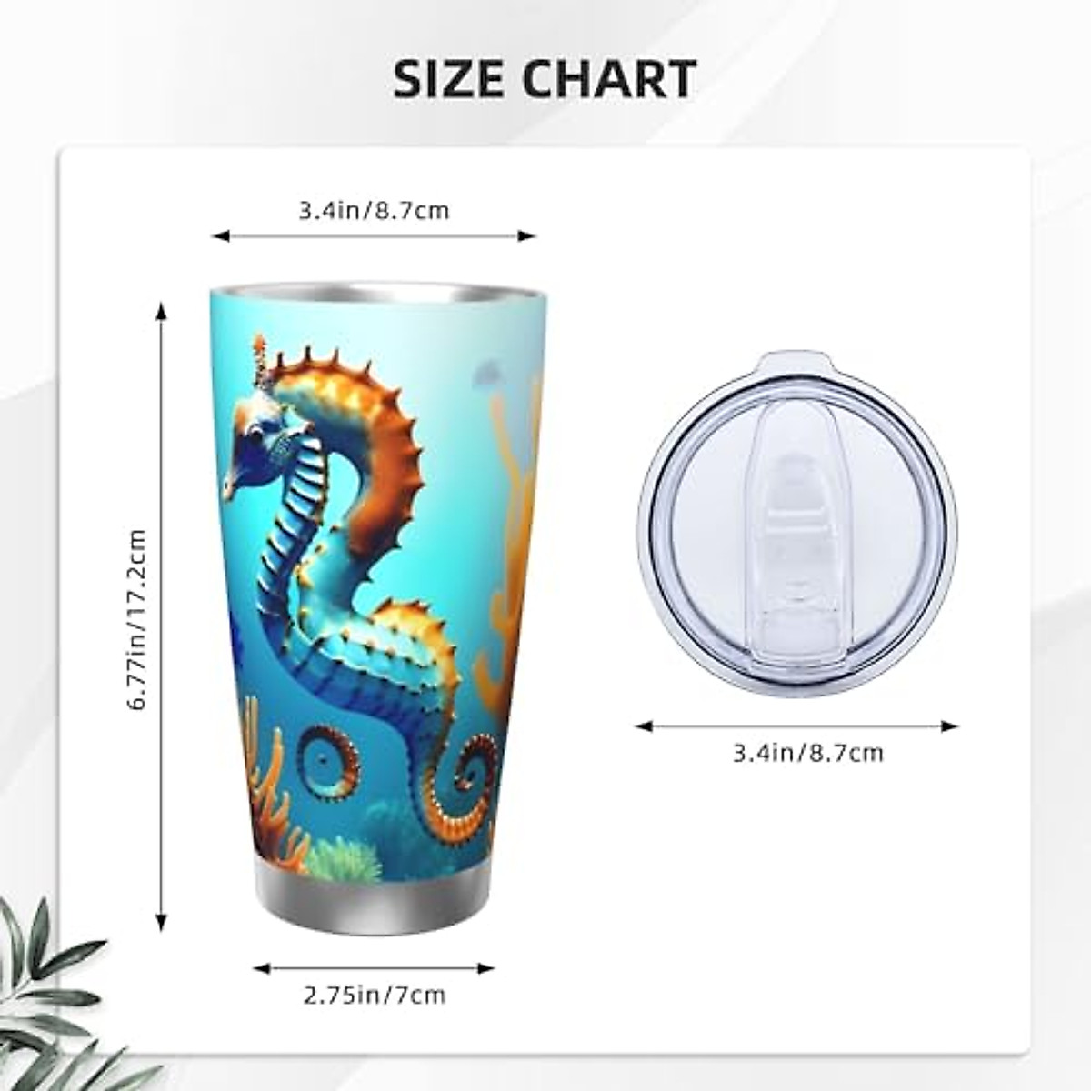 WXZYFP Car cup (single silver rim), can use a straw or drink directly, easy to use.Seabed coral seahorse