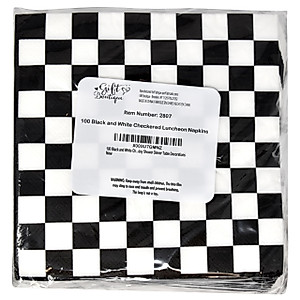 Gift Boutique 100 Black & White Checkered Luncheon Napkins Disposable Paper Checkered Plaid Lunch Napkin for Racing Car Picnic Camping Birthday Party