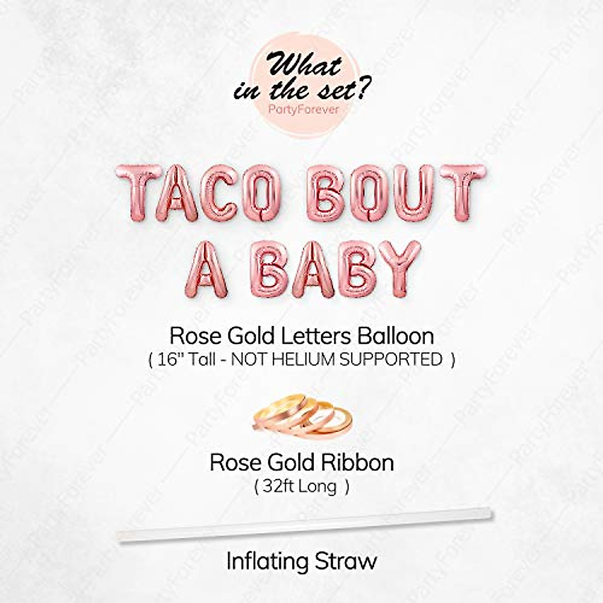 Rose Gold Taco Bout A Baby Balloons Banner Sign for Mexican Fiesta Decorations and Party Supplies - Gender Reveal Baby Shower Rose Gold Letter Balloons