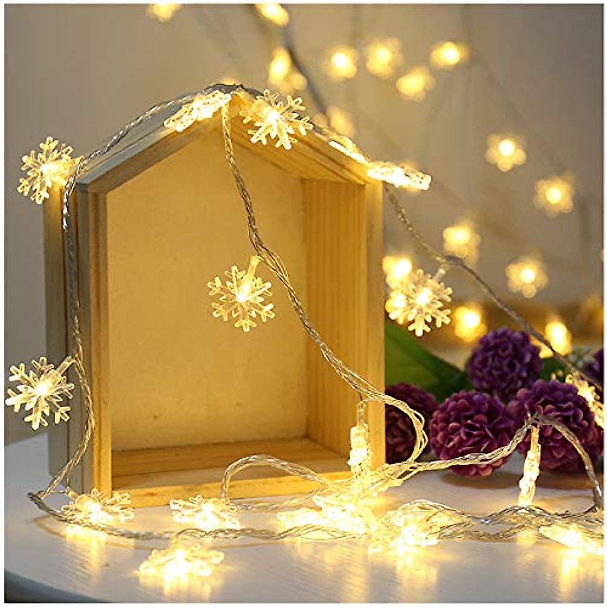 SRZR Christmas Lights,Snowflake String Lights Battery Operated Waterproof 20ft, 40 LED Fairy Lights for Xmas Garden Patio Bedroom Party Decor Christmas Decorations,Warm White SRZR007