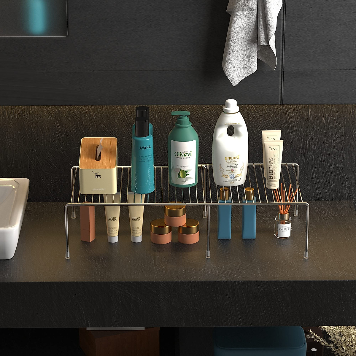 GEDLIRE Kitchen Cabinet Expandable Shelf Organizers Set of 2, Adjustable Metal Wire Pantry Storage Shelves, Plate Dish Organizer Rack for Cabinets, Cupboard, Counter, Freezer, Countertop, Chrome