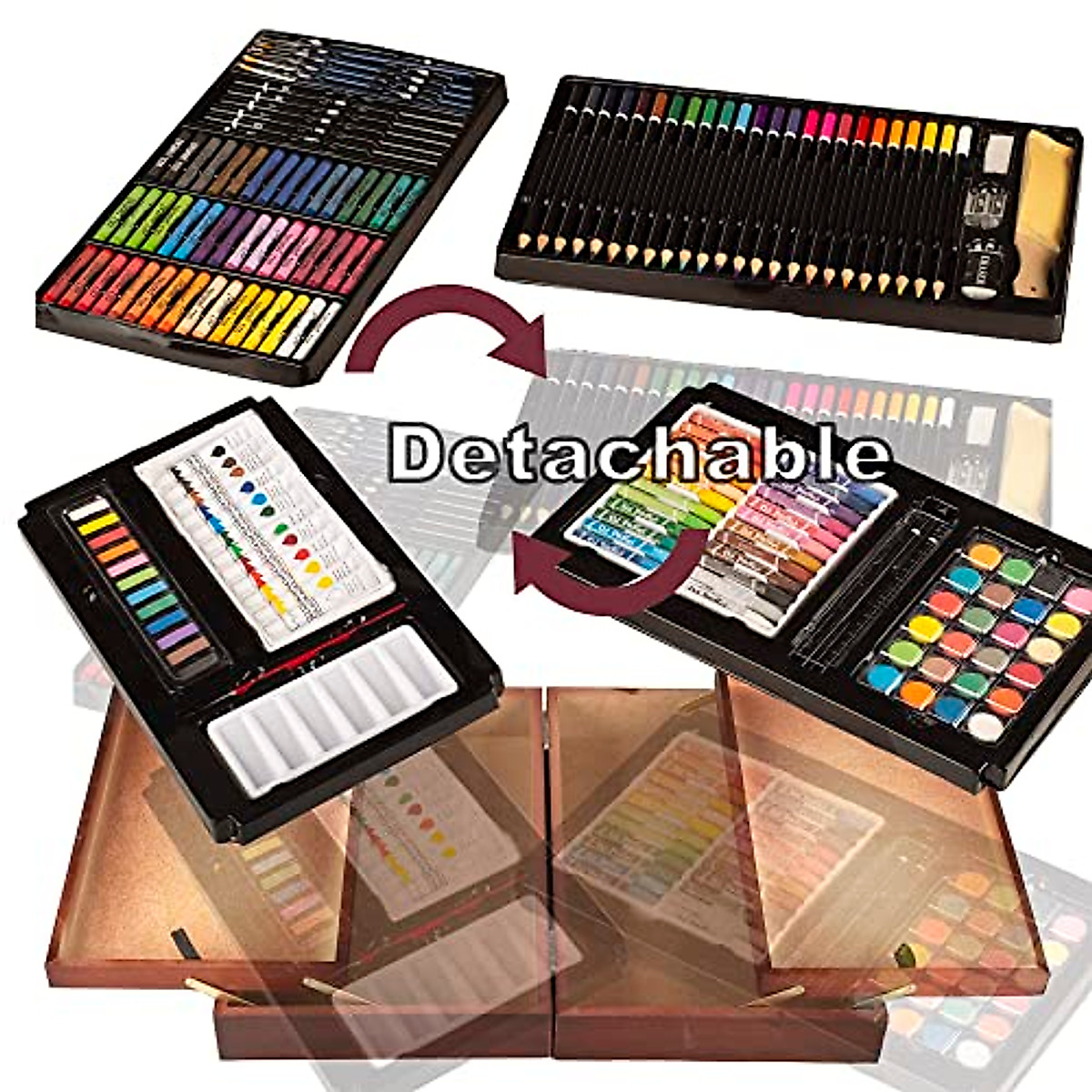 KINSPORY 168-Pack Art Supplies, Deluxe Wooden Art Set Crafts Drawing Painting Coloring Kit, Coloring Book, Sketch Pads Creative Gift Box for Artist Beginners Kids Girls Boys 5 6 7 8 9 10 11 12