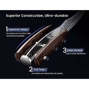 SYOKAMI Steak Knives Set Of 6, 4.8 Inch High-Carbon Japanese Stainless Steel Non-serrated Steak Knife With Wood Handle, Damascus Pattern Full Tang Design, Razor-Sharp Dinner Knives With Gift Box