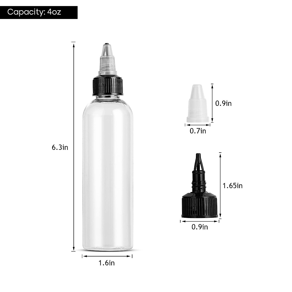 36 Pack Clear Dispensing Bottles, 4oz Round Plastic Squeeze Bottle with Twist Top Caps,Food Grade Household for Oils, Liquids, Inks, Crafts, Kitchen