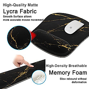 Keyboard Wrist Rest Memory Foam Ergonomic Mouse Pad with Computer Wrist Support Set with Non-Slip Rubber Base Coaster for Home, Office Easy Typing and Pain Relief - Black Marble